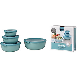 Mepal,Cirqula Set of 4 Multi Food Storage and Serving Bowls with Lids, Food Prep Containers, Shallow, Nordic Green,1 each (12oz, 25oz,42oz,76 oz),1 Set