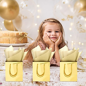 Tatuo 24 Pcs Green Metallic Paper Gift Bag with Tissue Paper Medium Mini Glossy Favor Bag with Handle for St Patrick's Day Graduation Wedding Bridal Bachelor Birthday Party(Gold, 4.5 x 4 x 2.8 Inch)