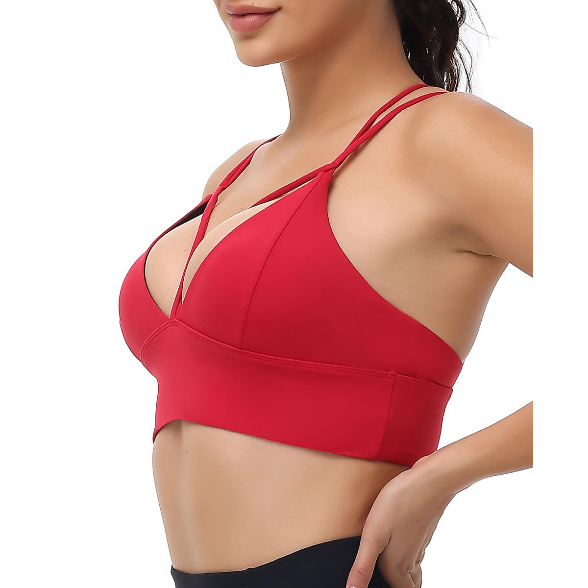 MotoRun Womens Push-up Padded Strappy Sports Bra Cross Back Wirefree Fitness Yoga Top Red-383 M