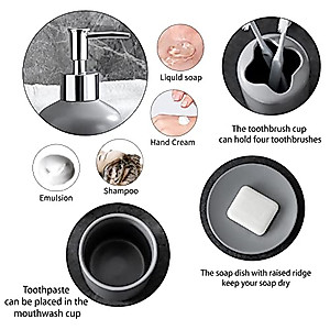 Ceramic Bathroom Accessories Set 5 Pieces, Grey Bathroom Accessory Set Complete, Lotion Dispenser Toothbrush Holder 2 Tumblers Soap Dish Classic Grey Matte for Bath Countertop Organizer Decor, SAIURE