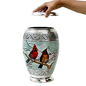 HLC Beautiful Cardinal Couple Bird Cremation Large Urn for Human Ashes - Handcrafted - Affordable Urn for Ashes (Adult (200 lbs) – 10.5 x 6 “, Urn)