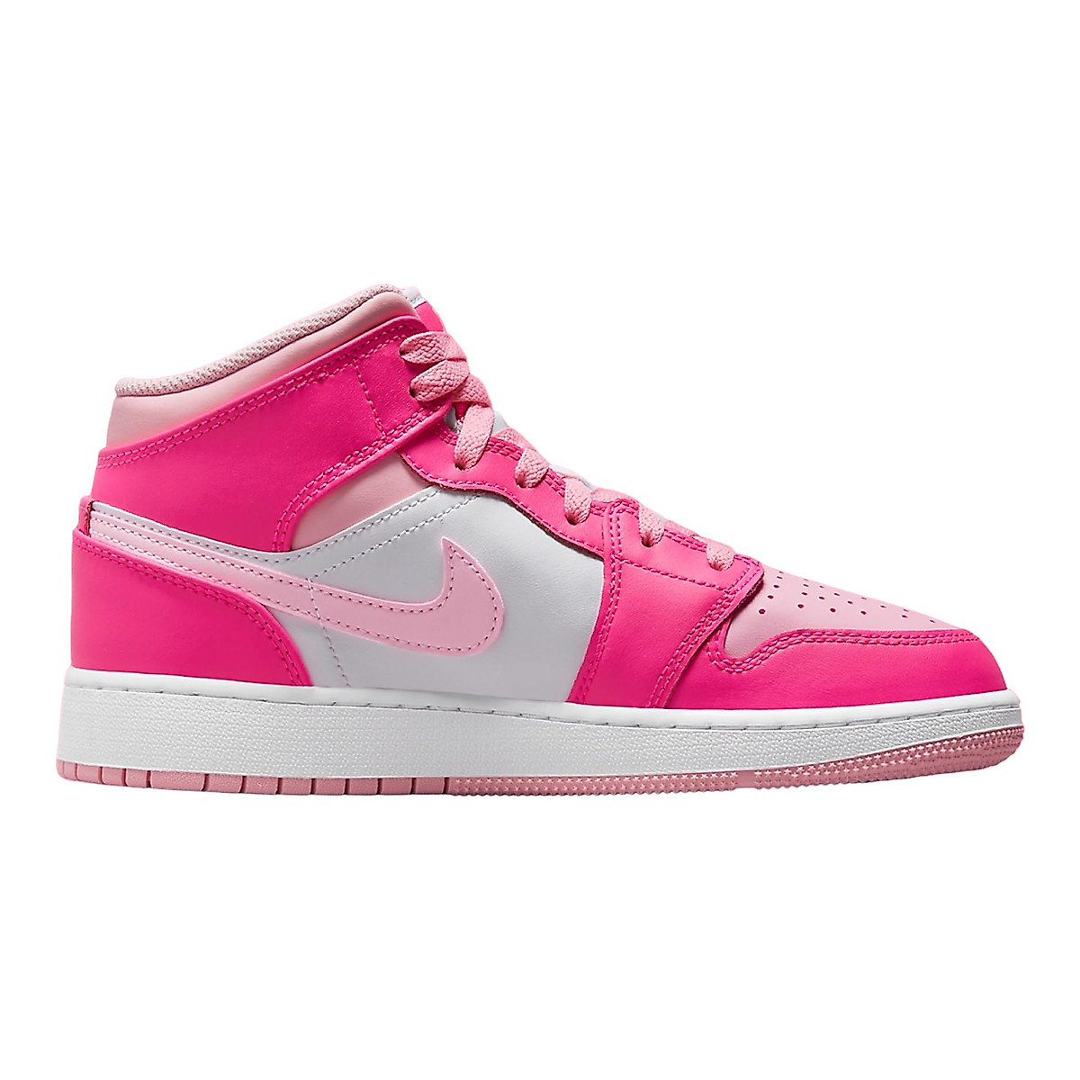 Nike Air Jordan 1 Mid GS Youth White/Medium Pink - Size 7Y