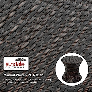 Sundale Outdoor Small Side Table Patio Rattan End Table 20 Inch Hourglass Wicker Accent Tables Steel Frame Lightweight Brown Mesa Auxiliar pequeña Mesa Auxiliar de ratán marrón