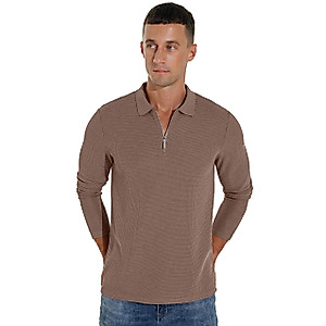 Sailwind Men's Waffle Knit Long Sleeve Casual Quarter Zip Polo Shirts