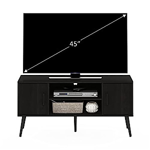 Furinno Claude Mid Century Style Wood Legs TV Stand For TV Size Up To 50 inch With Two Cabinets, Espresso