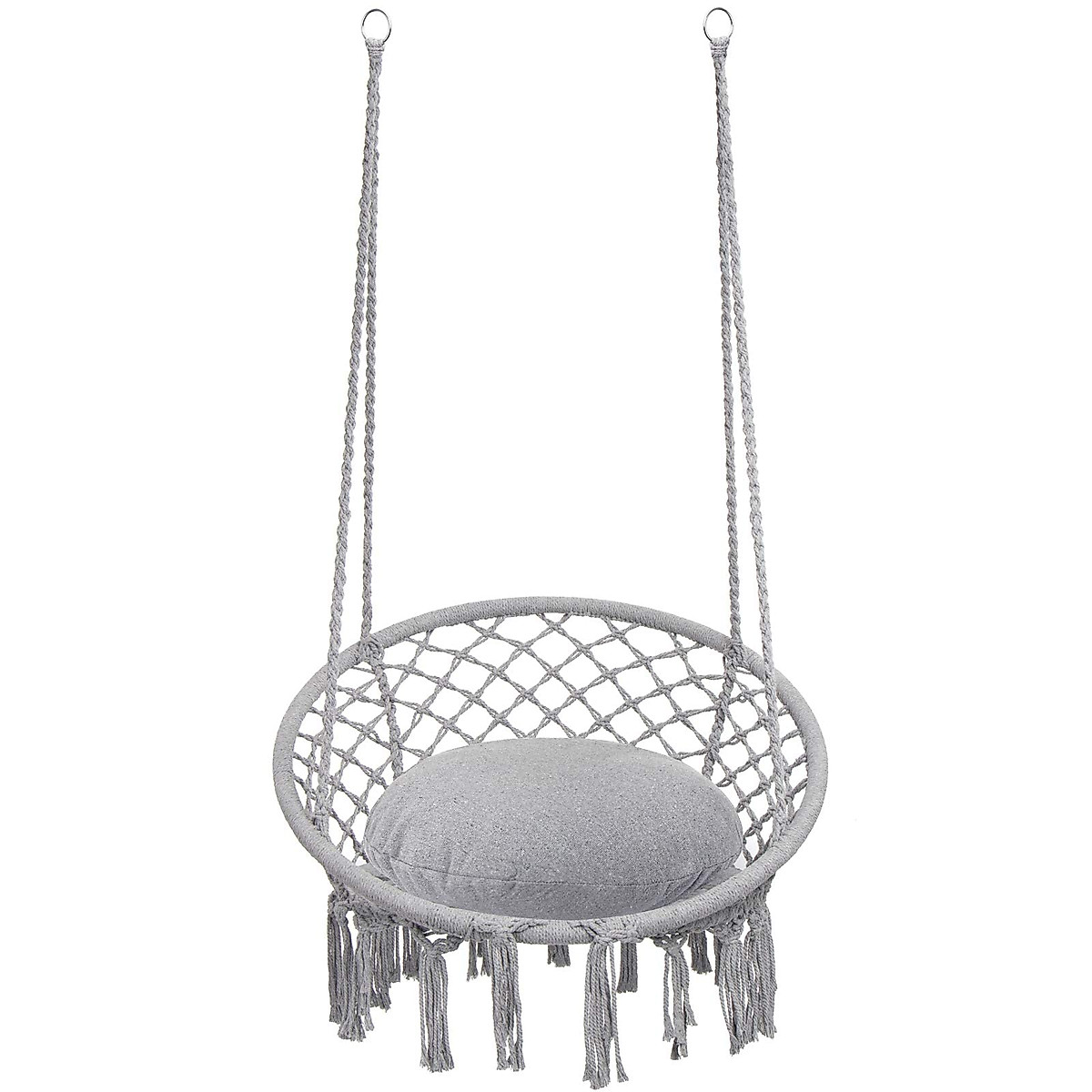 Y- STOP Hammock Chair Macrame Swing, Max 330 Lbs, Hanging Cotton Rope Hammock Swing Chair for Indoor and Outdoor Use, Light Grey