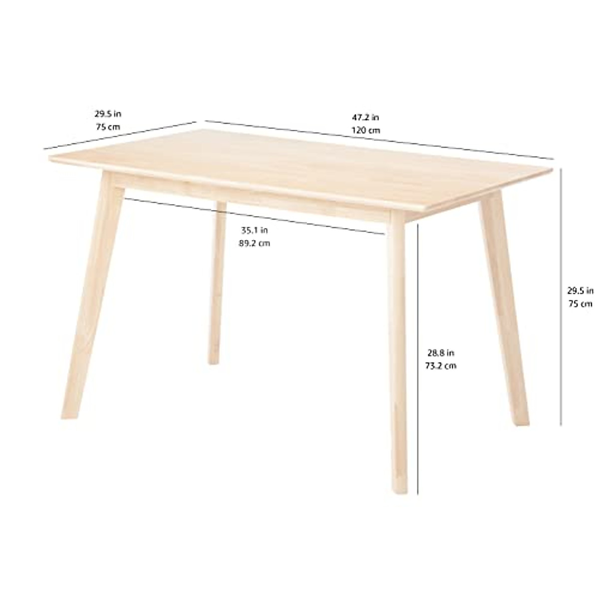 Amazon Basics FSC Certified Solid Wood Kitchen Rectangular Dining Table, Natural Wood, 29.5"D x 47.2"W x 29.5"H