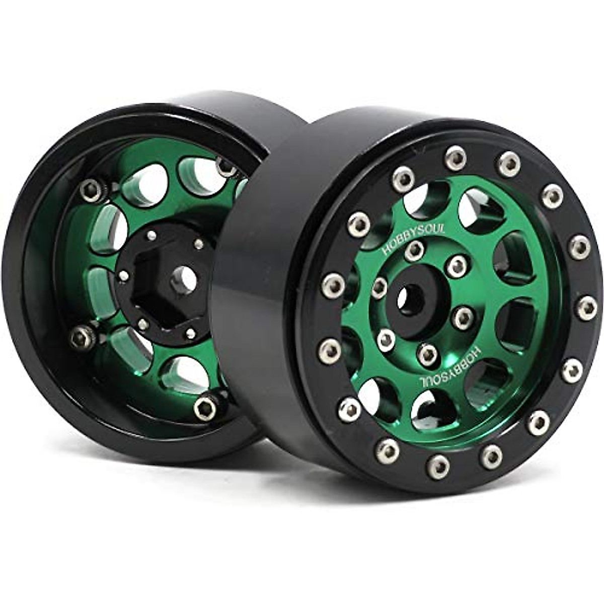 2pcs RC 1.9 Super Swamper Crawler Tires Tyre Height 108mm & Aluminum 1.9 Beadlock Wheel Rim Green/Black Color