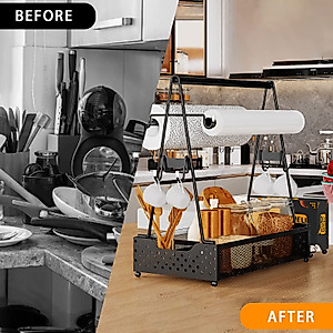 ALIKZO Large Grill Caddy, BBQ Caddy, Utensil Caddy for Camping, Condiment Caddy Silverware Holder, Utensil Holder for Party, with Handle & Paper Towel Holder, Grill Utensil Organizer