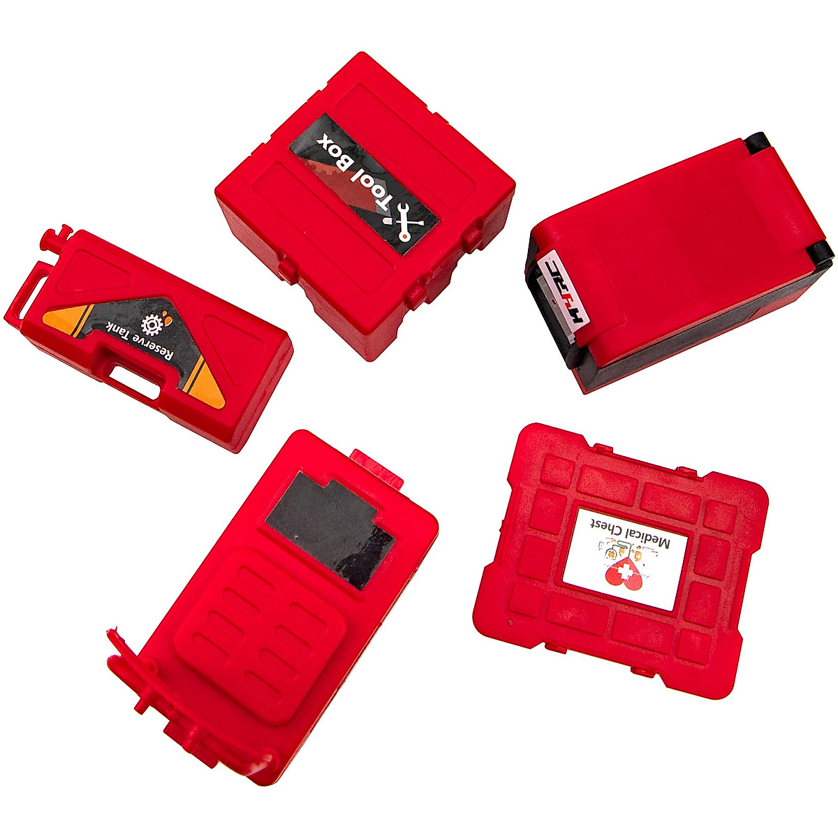 5Pcs HIRCQOO RC Scale Mini Tool Set Decoration Accessories Compatible with Traxxas TRX4 Axial SCX10 RC4WD D90 Tamiya CC01 90046 Redcat Gen7 TF2 1/10 RC Crawler Car Truck (Red)