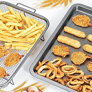 Air Fryer Basket For Oven 2 Set, 15.2 x 10.3 inch Stainless Steel Air Fryer Basket and Baking Sheet, with Non-stick Coating, For French Fried, Turky, Bacon, Chicken Wings