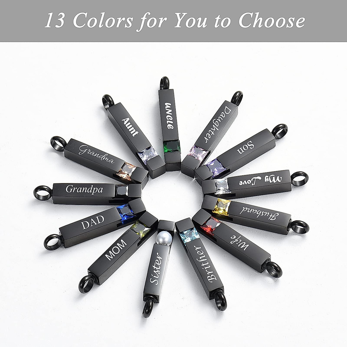 XSMZB Crystal Cremation Urn Jewelry Cube Memorial Ashes Necklace Pendant Keepsake- Black Birthstone Series(Customize)