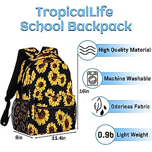 TropicalLife Backpack for School, Sunflower Backpacks with Laptop Compartment for Boys Girls Adults Teens, Lightweight Travel Bookbag for Middle School College High School Students