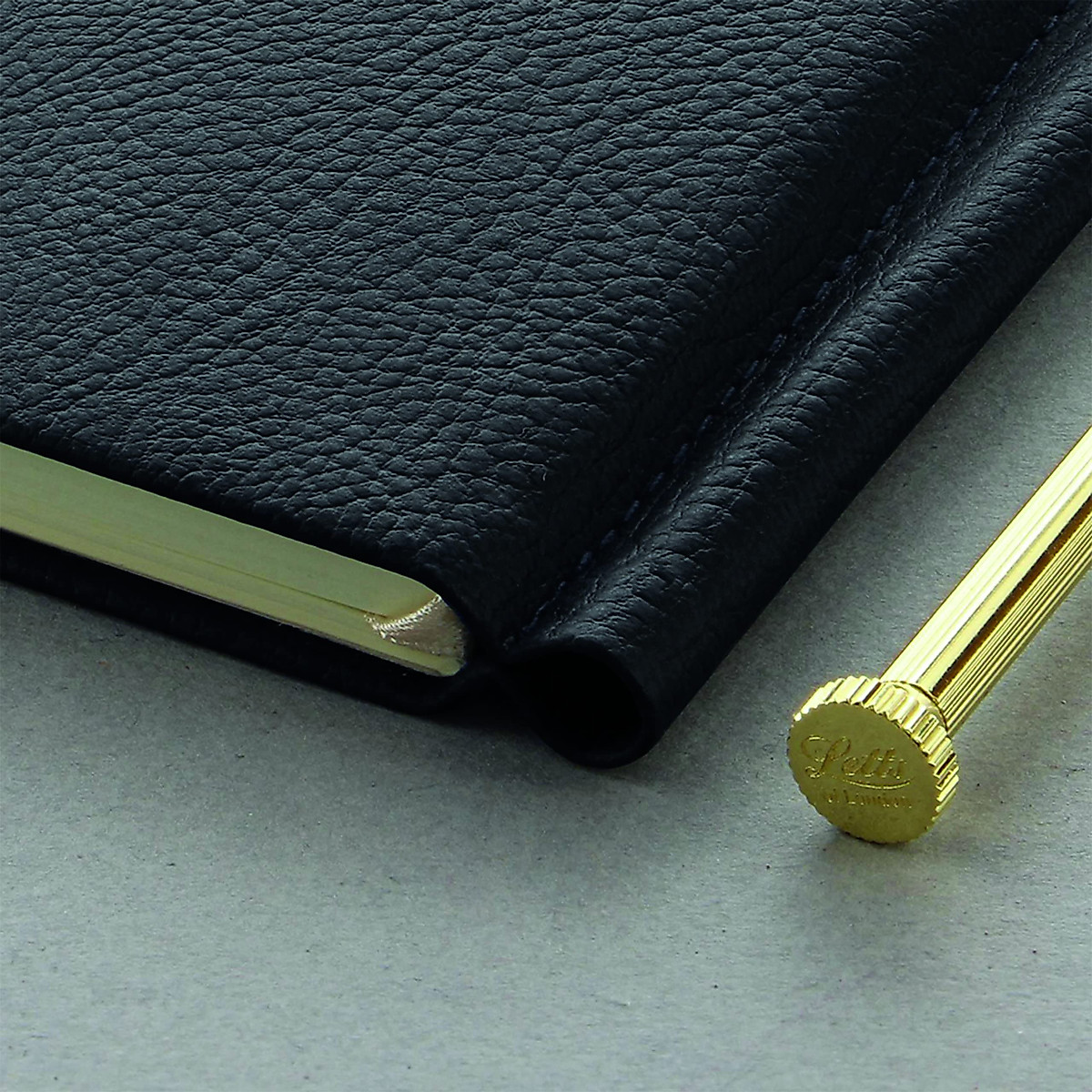 LETTS Note Origins Collection Slim Pocket Size Address Book with Gold Pen, Ruled, 160 Pages, Cream Paper, 5.75" x 2.75", Black (B090028)