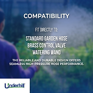 Underhill Precision Cloudburst Garden Water Hose Nozzle, Sprayer, 48 GPM 80 PSI, 3/4-Inch Thread Inlet, Heavy-Duty Brass and Rubber, HN4800