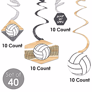 Big Dot of Happiness Bump, Set, Spike - Volleyball - Baby Shower or Birthday Party Hanging Decoration Swirls - Set of 40