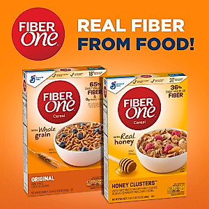 Fiber One Honey Clusters Breakfast Cereal, Fiber Cereal Made with Whole Grain, 17.5 oz