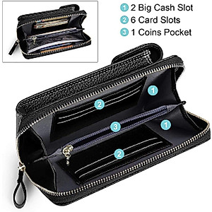 Ladies fashion casual shoulder messenger bag mid-length clutch bag large capacity mobile wallet (Color : Black, Size : One size)