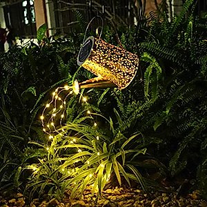 Anordsem Solar Garden Lights-Solar Watering Can with Cascading String Lights & Shepherd Hook Waterproof -Outdoor Garden Decor for Patio, Lawn, Yards, Backyard Decoration