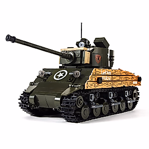 DAHONPA Sherman M4A3 Main Battle Tank Army Building Block(715 PCS),WW2 Military Historical Collection Model with 3 Soldier Figures,Toys Gifts for Kid and Adult.