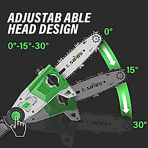 SOYUS Cordless Pole Saw, Telescoping Electric Pole Chain Saw Auto Oiling, 2.0Ah Battery,Multi-Angle Pole Chainsaw for Branch Cutting & Tree Trimming