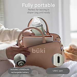 Büki Portable Bottle Warmer for Breastmilk or Baby Formula - Fast Heating + Leak-Proof + Adjustable Travel Warmer with Battery-Powered Temperature Display, Flashlight - 6000MAH Rechargeable Battery
