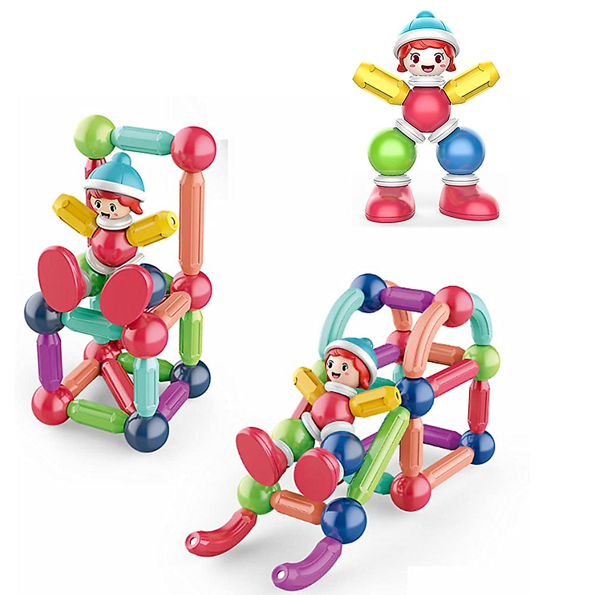 RITONS 80 PCS Magnetic Balls and Rods Building Sticks Blocks Set Educational Magnet Building Blocks Children Stacking Toys Puzzle Magnetic Blocks Creativity STEM Toys for Kids Age 3+