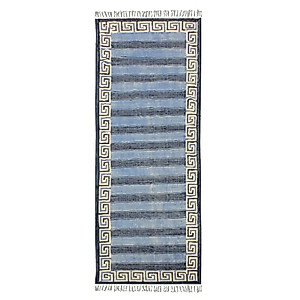 Casavani Hand Block Printed Cotton Dhurrie Striped Tassel Rug Boho Area Rug Easy Care Washable Rugs for Doormat Entryway Living Room Bedroom Hallway Balcony 6x12 Feet Runner