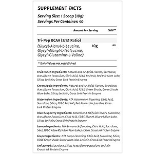 Metabolic Nutrition - TRIPEP - Tri-Peptide Branch Chain Amino Acid, BCAA Powder, Pre Intra Post Workout Supplement, Grape, 400 Grams (40 Servings)