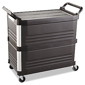 Rubbermaid Commercial Products Xtra Utility Cart with Wheels, 300-Pound Capacity, 20w x 40-5/8d x 37-4/5h, Black, Three Shelf Cart for Kitchen/Restaurant/Cafeteria/School/Storage