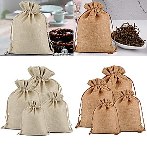 Lucky Monet 25/50/100PCS Burlap Gift Bags Wedding Hessian Jute Bags Linen Jewelry Pouches with Drawstring for Birthday, Party, Wedding Favors, Present, Art and DIY Craft (25Pcs, Coffee, 5” x 7”)
