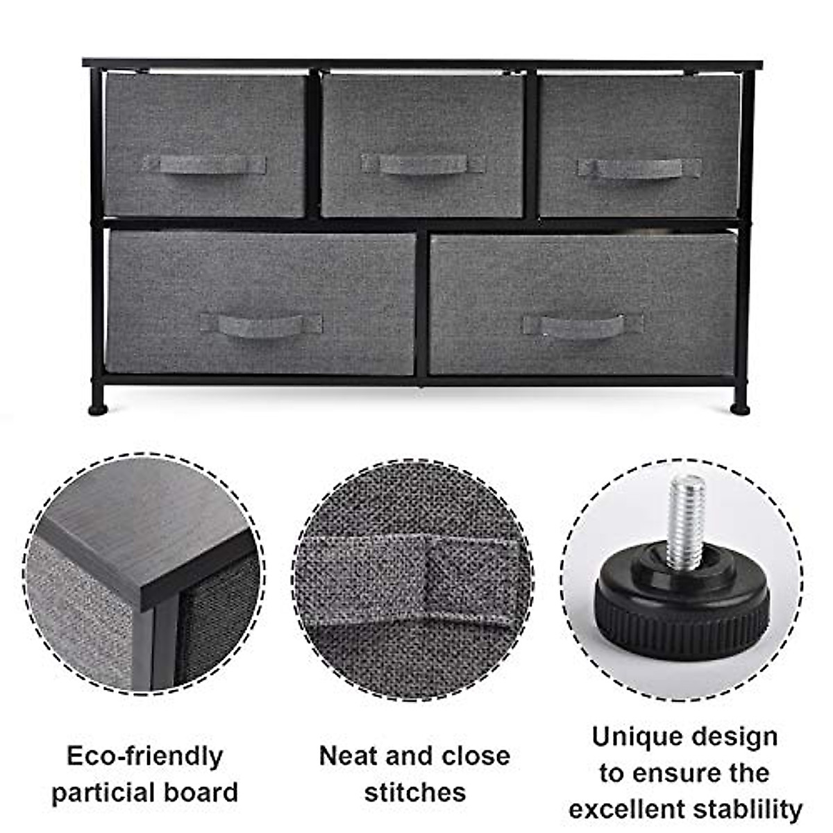 CERBIOR Wide Drawer Dresser Storage Organizer Closet Shelves, Sturdy Steel Frame Wood Top with Easy Pull Fabric Bins for Clothing, Blankets