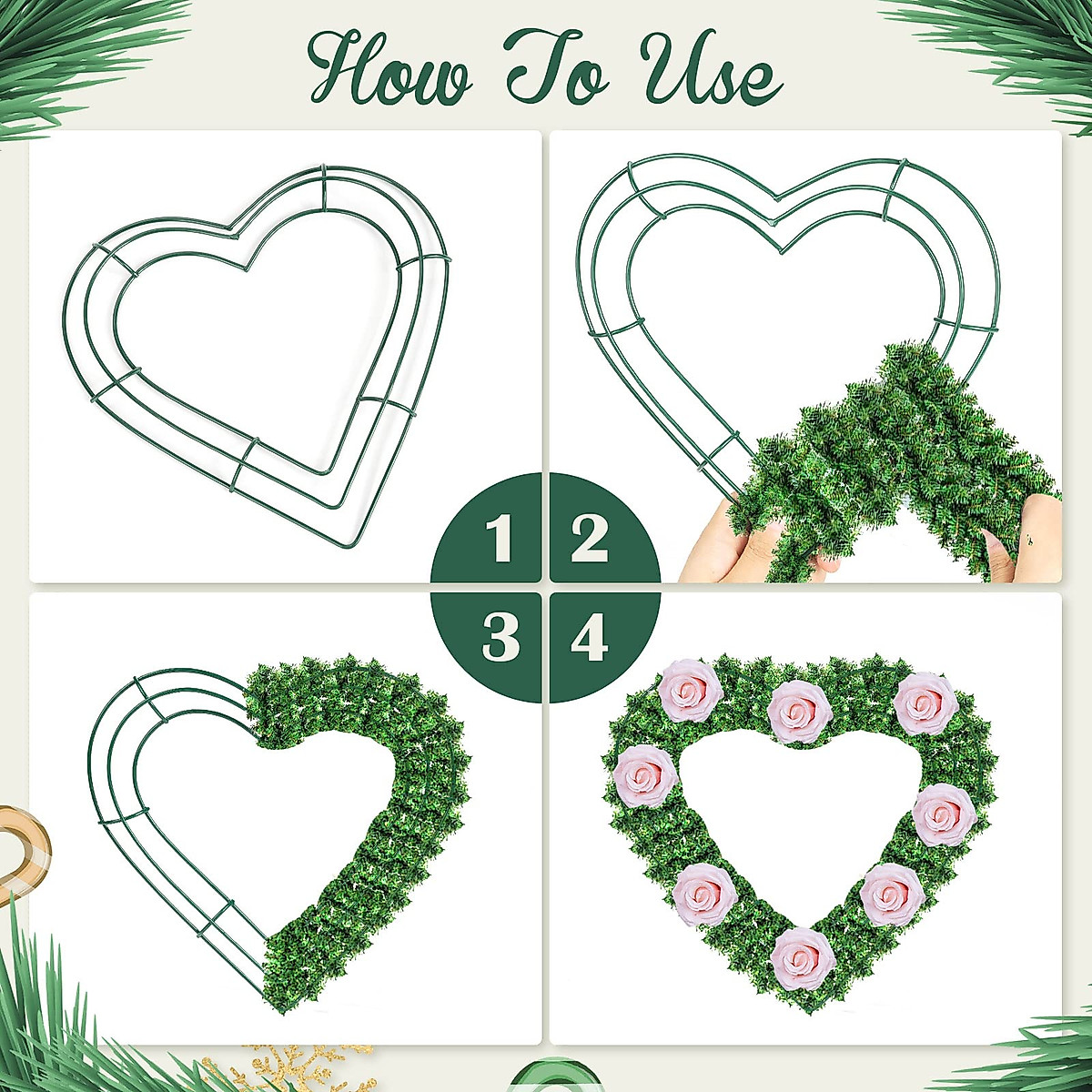 LAHONI 2 Pieces 8 Inch Wreath Frame, Heart Shaped Wire Wreaths Form Green Floral Wreath Making Rings for DIY Crafts, Front Door, Valentine's Day, Wedding, Home, Garden, Party Decor