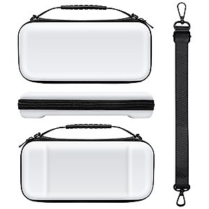 All in 1 Accessories Kits for Switch OLED 2021 Model：Case & Screen Protector, Hand Grips & Racing Wheels for Joy con, Controller Charger Dock, Carrying Case & More -White