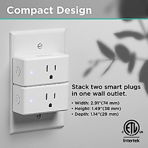 iHome Flow Smart Plug with Energy Monitoring and Timer Function, Wireless Wi-Fi Outlet Socket with On/Off Button, No Hub Required, Compatible with Alexa, Echo, and Google Home, 2-Pack