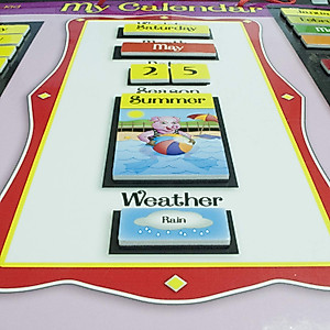 ZazzyKid Magnetic Calendar & Weather Chart for Kids - Preschool Daily Calendar Learning for Days of the Week, Months, Weather & Season Pink