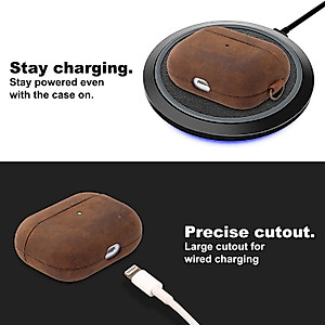 MAOGOAM for AirPods Pro Leather Case Cover with Hand Strap, Genuine Oil Wax Crazy Horse Cowhide Leather Case Cover for Airpods Pro, Handcrafted Fully-Wrapped, The Front LED Visible, Dark Brown