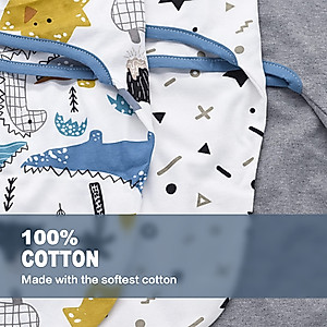 SEZUO Boys Swaddle Set, Large, 3pcs Wrap Blankets with 3pcs Baby Cotton Caps,3-6 Months (Doodle Dinosaur)
