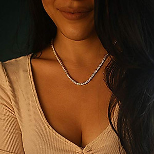 JINAO 18K Gold Plated 1 Row 4MM Rhinestone Iced Out Cubic Zircon Hiphop Tennis Necklace 20"