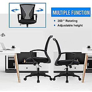 Warmm house Ergonomic Office Chair,Mid Back Mesh Swivel mputer Desk Chair,Adjustable mfortable Rolling Executive Task Work Chair with Lumbar Support Armrest for Home Office Bedroom(Black)