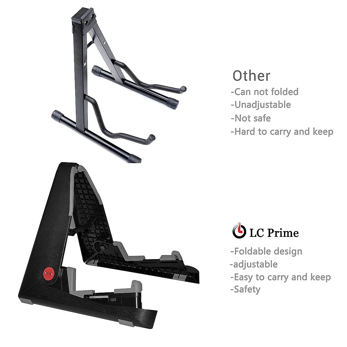 Guitar Bass Stand Portable Adjustable Folding Space Saving For Pro Bass Acoustic Electronic Guitar Stand Extendable Holding Arm Silicon Cushion, by LC Prime