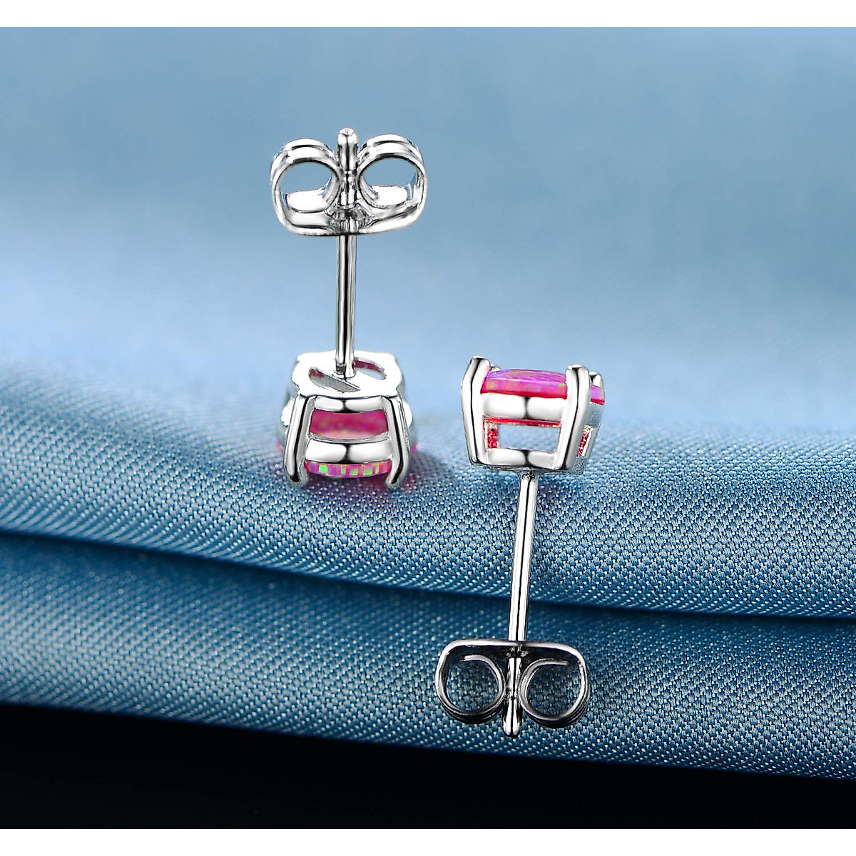 GEMSME 18K White Gold Plated Color 6mm Opal Stud Earrings Hypoallergenic Jewelry for Women (round)