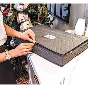 Bulb & Shade Large Platter Storage Case 19" x 14" - China Storage Container - Quilted, Hard Shell - Holds 2 Platters - Perfect Storage For Thanksgiving and Christmas Platters