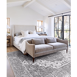 vivorug 8x10 Area Rugs, Stain Resistant Washable Rug for Living Room, Boho Vintage Inspired (Grey, 8'x10')