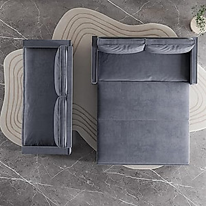 Verfur Pull Out Couch, Dark Gray Velet 63.8" Queen with USB Port