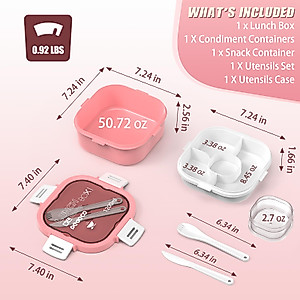 PEDECO All-in-One Salad Container - Large Salad Bowl, Bento Box Tray, Leak-Proof Sauce Container, Airtight Lid, & Fork Bento Box Adult Lunch Box for Women; BPA-Free (Pink)