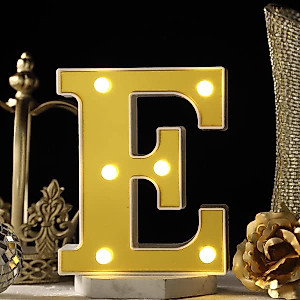 TABLECLOTHSFACTORY 6" 3D Gold Marquee Letters 5 LED Light Up Letters Warm White LED Letter Lights - E