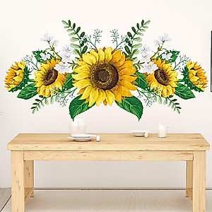 Daisy Sunflower Wall Decal Stickers,Yellow Daisy Sunflower Stickers with Green Leaves, Peel and Stick Removable Flower Stickers for Nursery Kids Room Living Room