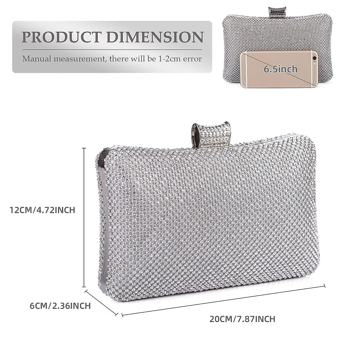 Pinprin Ladies Sparkly Rhinestones Evening Clutches Women's Crystal Diamante Evening Bag Prom Wedding Handbag Party Purse (B-Gold)