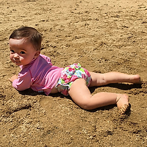 Ruffle Snap Reusable Absorbent Swimsuit Diaper-White Zinnia-18mo